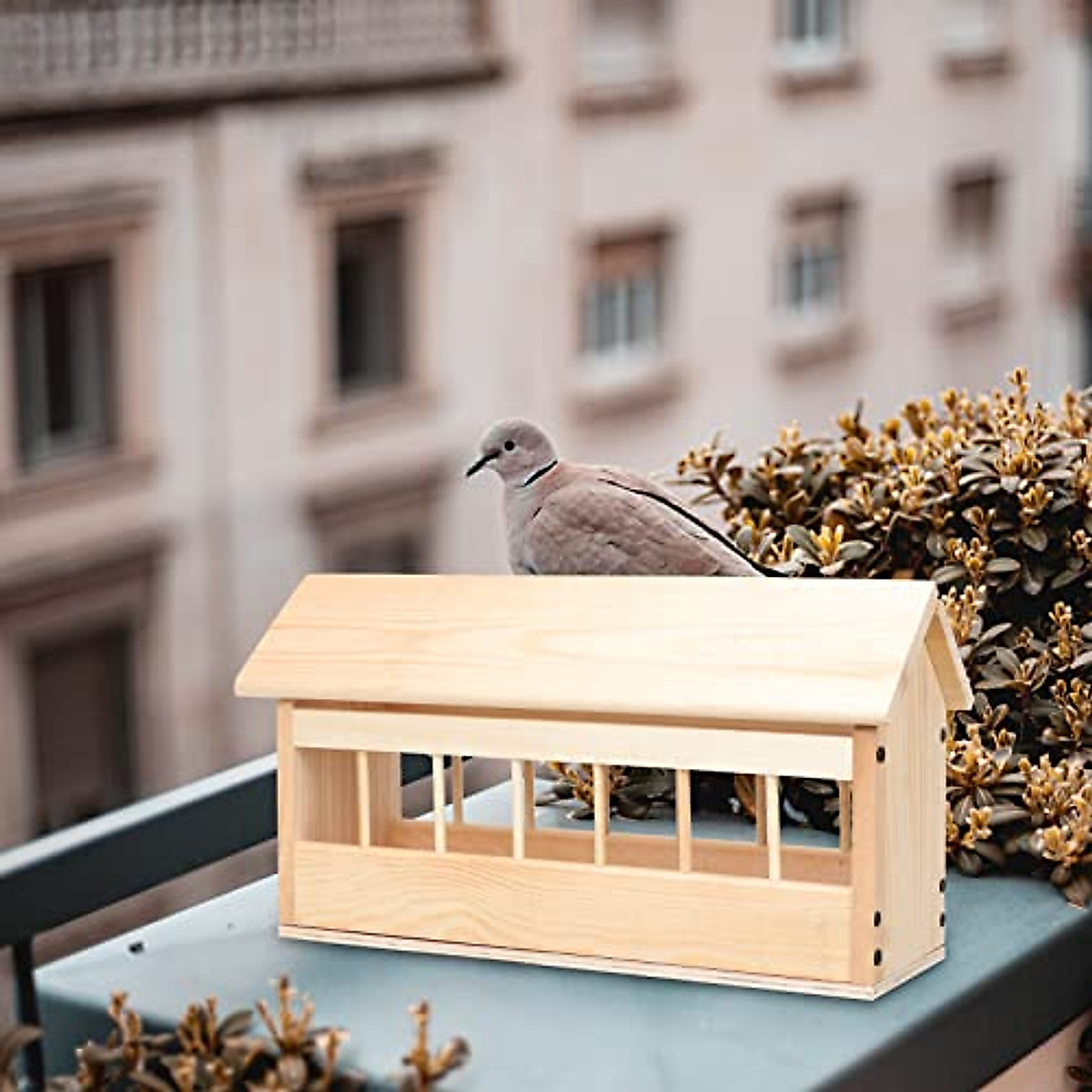 HANABASS Window Bird Feeder Window Bird Feeder Window Bird Feeder Pigeon Feeding Trough Wooden Pigeon Feeder Multi- Hole Pigeon Dish Dispenser Birds Feeding Dispenser Chicken Feeder Quail Cage