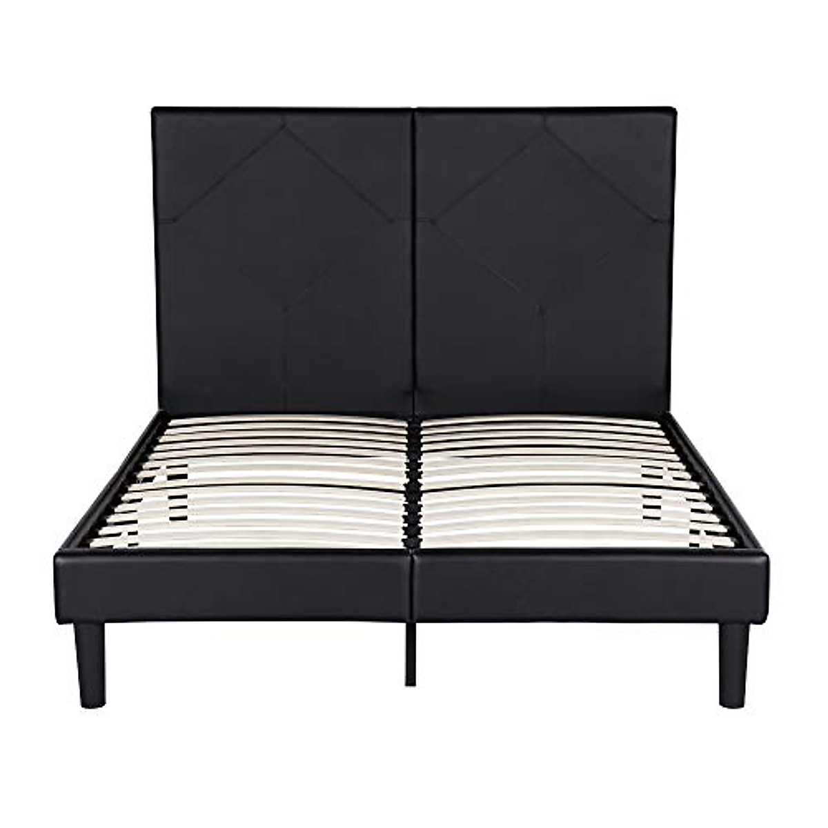 Olee Sleep Dura Metal Faux Leather Wood Diamond Slate Bed Frame, Queen, Black