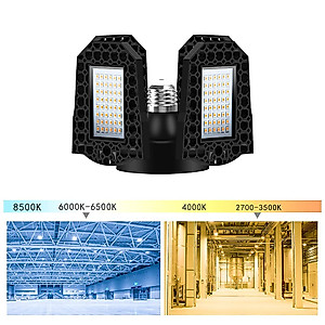 2-Pack LED Garage Light, 120W Deformable LED Shop Light with E26/E27 Medium Base, 12000 Lumens with 5 Aluminum Adjustable Panels, 3500K Screw LED Ceiling Light for Attic, Workshop, Basement
