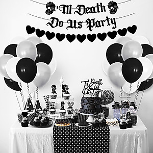 Kitticcino Til Death Do Us Party Party Decorations Gothic Party Banner Acrylic Cake Topper Black White Balloons Black Heart Garland for Bride or Die Bachelorette Halloween Wedding Supplies
