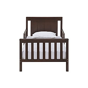 Oxford Baby Lazio Wood Frame Toddler Bed with Guardrails and Straight-Line -Headboard, Snow White