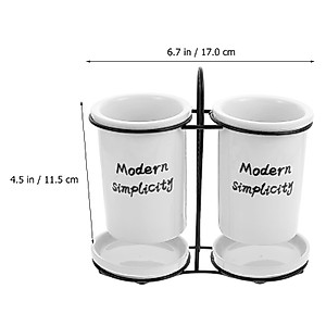 Angoily White Storage Box Ceramic Spoon Caddy Utensil Holder Japanese Countertop kitchen Utensils Organizer Chopstick Canister Cutlery Holder For Forks Knives Spoons Easy Chopsticks