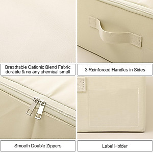 iwill CREATE PRO Pack of 2, 20.5X 14.2X 6.3, Shallow Fabric Folding Storage Box with Soft Zip Lid for Underpants/Scarves/Socks in Bedroom Wardrobe, or Electronics Accessories Organizer, Beige