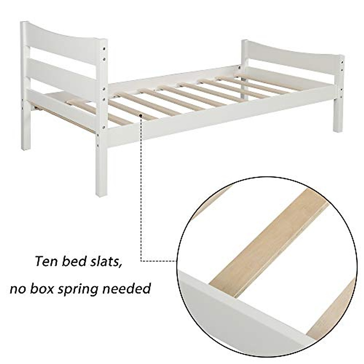 SOFTSEA Twin Size Platform Bed Frame, Wood Kid's Bed Frame with Headboard and Footboard, Mattress Foundation No Box Spring Needed (White)