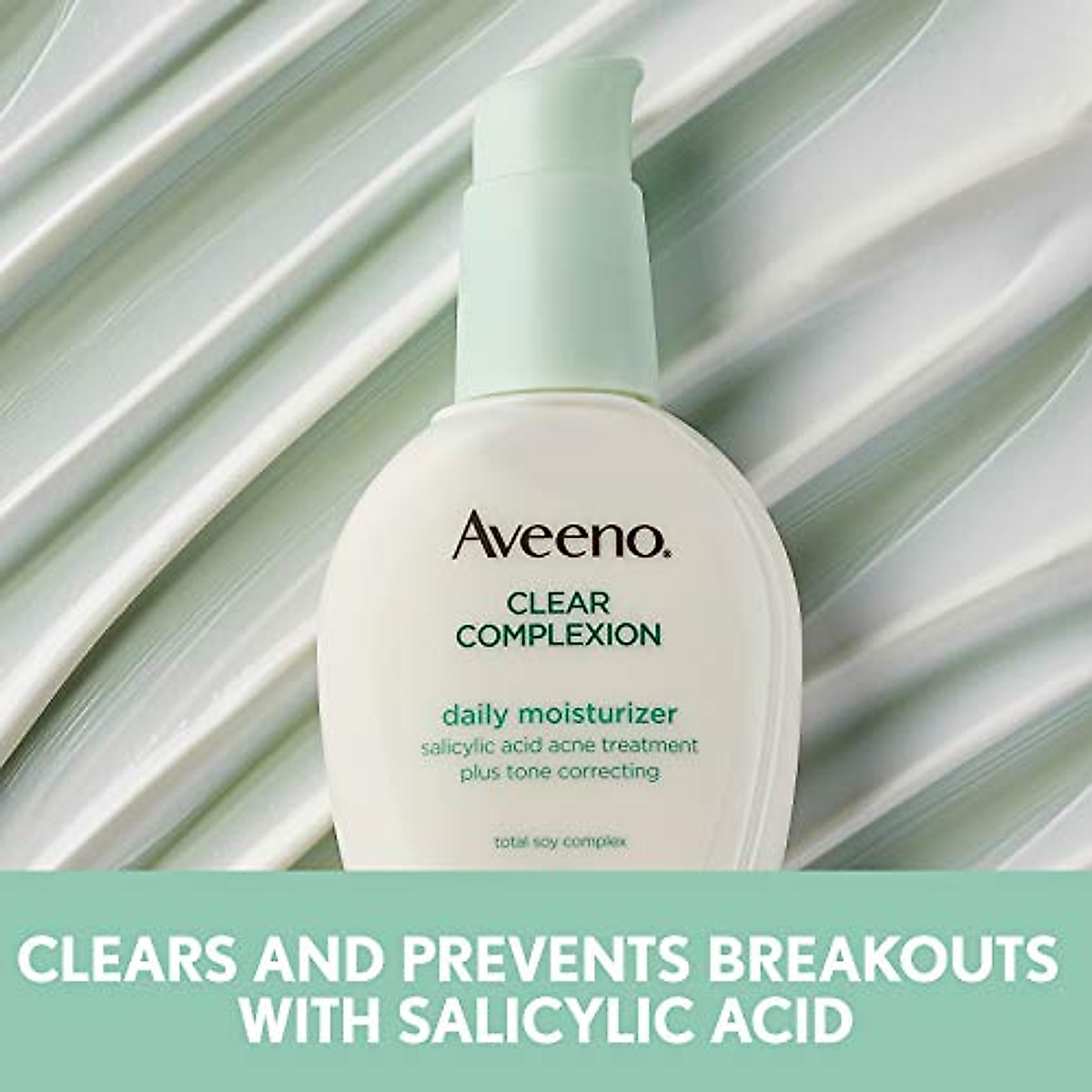 Aveeno Clear Complexion Salicylic Acid Acne-Fighting Daily Face Moisturizer with Total Soy Complex, For Breakout-Prone Skin, Oil-Free and Hypoallergenic, 4 fl. oz