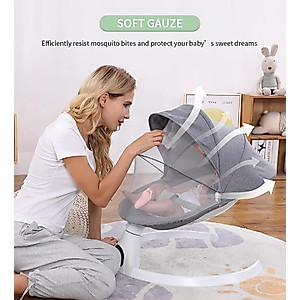 Luxccaiw Baby Swing for Infants,Electric Bouncer for Babies- Bluetooth Touch Screen/Remote ControTiming Function 5 Swing Speeds Baby Rocker Chair with Music Speaker 5 Point Harness Remote Control Gray