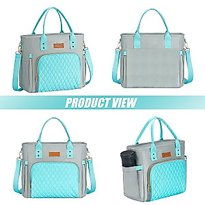 Yitote Cute Lunch Bag with Bottle Holder For Women Insulated with 4 Icepacks, ,Lunch Box with Adjustable Shoulder Strap For Work (Green Gray)