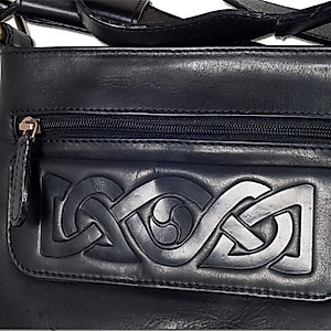 Biddy Murphy Irish Hand Bag Crossbody Black Leather Embossed Celtic Weave Made in Ireland