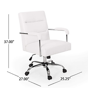 Christopher Knight Home William Modern Channel Stitched Swivel Office Lift Chair, White and Chrome