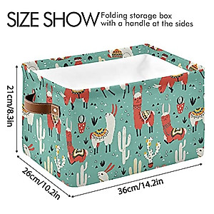 ALAZA Llamas Cactus Pot Green Foldable Storage Box Storage Basket Organizer Bins with Handles for Shelf Closet Living Room Bedroom Home Office 1 Pack