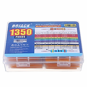 BOJACK 50 Values 1350 Pcs Resistor Kit 0 Ohm-5.6M Ohm with 1% 1/4W Metal Film Resistors Assortment