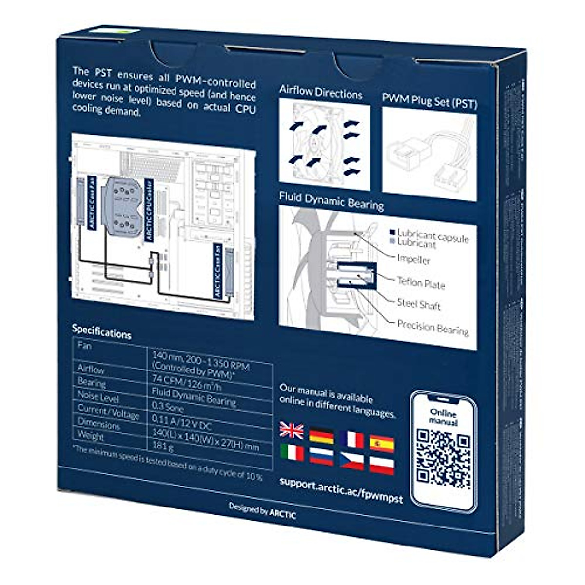 ARCTIC F14 PWM PST - PC Fan, 140mm PWM PST Case Fan with PWM Sharing Technology (PST), Quiet Motor, Computer, Fan Speed: 200–1350 RPM - Black