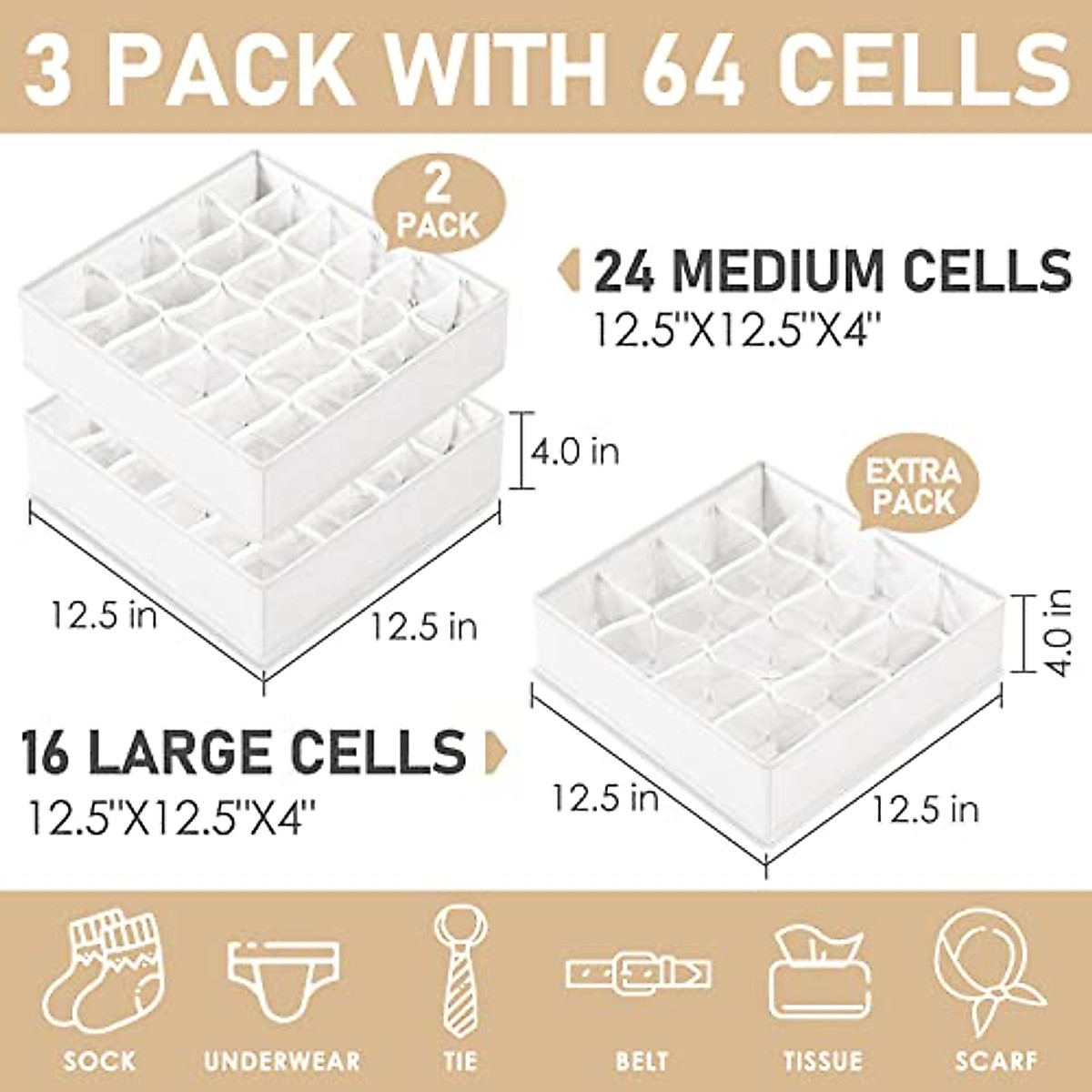 Criusia 11 Pack Underwear Drawer Organizers, Foldable Fabric Closet Cabinet Organization and Tear-Resistant Storage Boxes for Sock, Toys, Underwear, Bra, Clothes, Ties