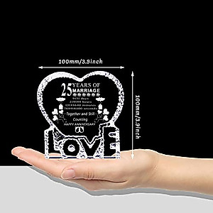 25 Years 25th Wedding Anniversary Gifts for Her,Laser Crystal Heart Marriage Keepsake Decoration for Couples Friends Parents Him Husband Wife