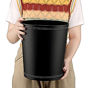 JUXYES Round PU Leather Trash Can Small Wastebasket, 2.6 Gallon / 10 Liters Garbage Container Bin Classic Waste Bin Garbage Storage Trash Can for Kitchen Office Bathroom Bedroom