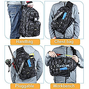PLUSINNO Tackle Bag, Water-Resistant Backpack with Rod Holder for Fishing Gear, Ideal Gifts for Men,Large