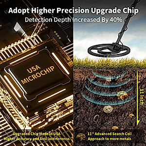 Upgraded Metal Detector for Adults: SAKOBS 11'' Professional Pinpoint Metal Detector IP68 Waterproof with 5 Modes, 7 Type Target Metals, 8 Levels Sensitivity,11" Detection Depth Gold Detector