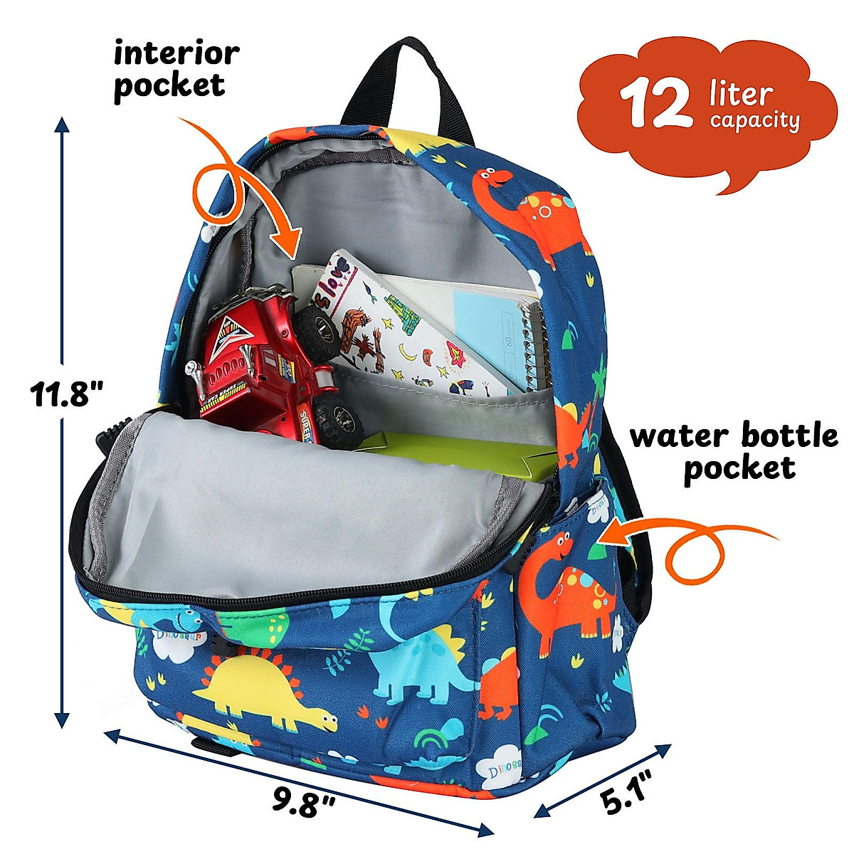 Zicac Children's Cute Canvas Backpacks Toddler Backpack (M, Blue Dinosaur)