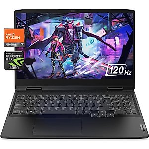 Lenovo Ideapad Gaming 3 15.6" FHD(1920x1080) Gaming Laptop, 120Hz, AMD Ryzen 7-7735HS(3.20 GHz), 8 Core, 16GB RAM, 512GB SSD, NVIDIA GeForce RTX 4050, BK, Windows 11, EAT Mouse Pad, Onyx Grey