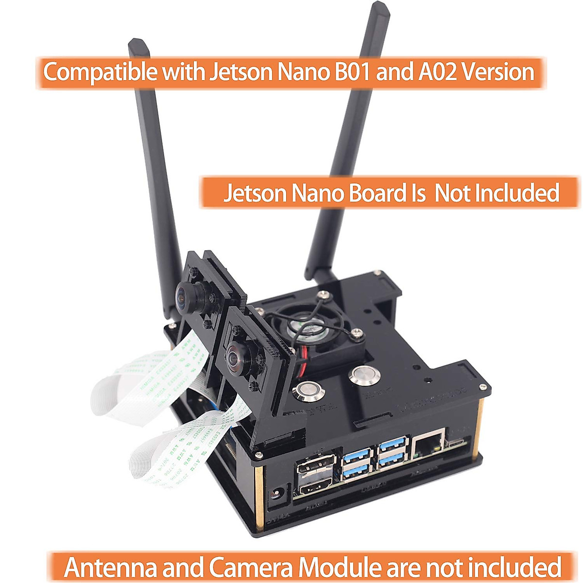 Makeronics Acrylic Case/Enclosure (Black) for Jetson Nano B01 and A02 with Camera Case | Power & Reset Control Switch | Cooling Fan | Assembly Instruction Included