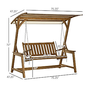 Outsunny 2 Seater Outdoor Swing Loveseat with Canopy and Hanging Chains, Patio Swing Chair, Wooden Porch Swing Glider, for Garden, Poolside, Backyard