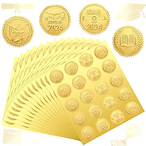 Spakon 500 Pcs Graduation Envelope Seals Stickers Class of 2024 Grad Cap Diploma Certificate Seals Graduation Stickers for Envelopes Diplomas Certificates Award(Gold)
