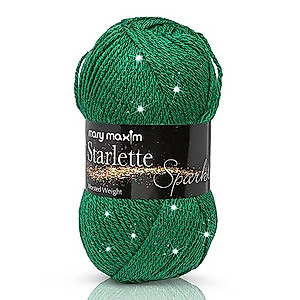 Mary Maxim Starlette Sparkle Yarn - 4 Medium Worsted Weight Yarn, 98% Acrylic, 2% Polyester Yarn for Knitting and Crocheting - 4 Ply Soft Yarn for Blankets, Clothing, Decor - 196 Yards - Emerald