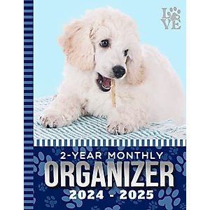 2-Year Monthly Organizer 2024-2025: 8.5x11 Large Dated Monthly Schedule With 100 Blank College-Ruled Paper Combo / 24-Month Life Organizing Gift / White Poodle Dog Art Cover