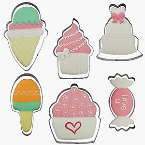 Summer Ice Cream Series Cookie Cutters Set of 6 pcs, Stainless Steel Fondant Cutter Molds Baking DIY
