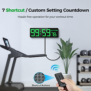 REACHER 16.5" Large Digital Wall Timer Clock with Countdown Timer, Auto Dimmer, Temperature, Remote Control, LED Wall Clock for Living Room, Office, Classroom, Gym