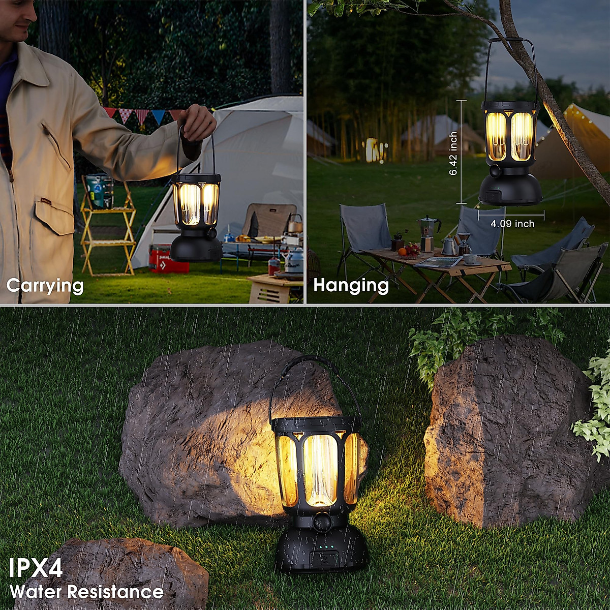 Mesqool Lanterns for Power Outages 650LM, LED Lantern Flashlight Battery Powered Rechargeable 6000 Solar Crank, Camping Essentials with USB C Cable