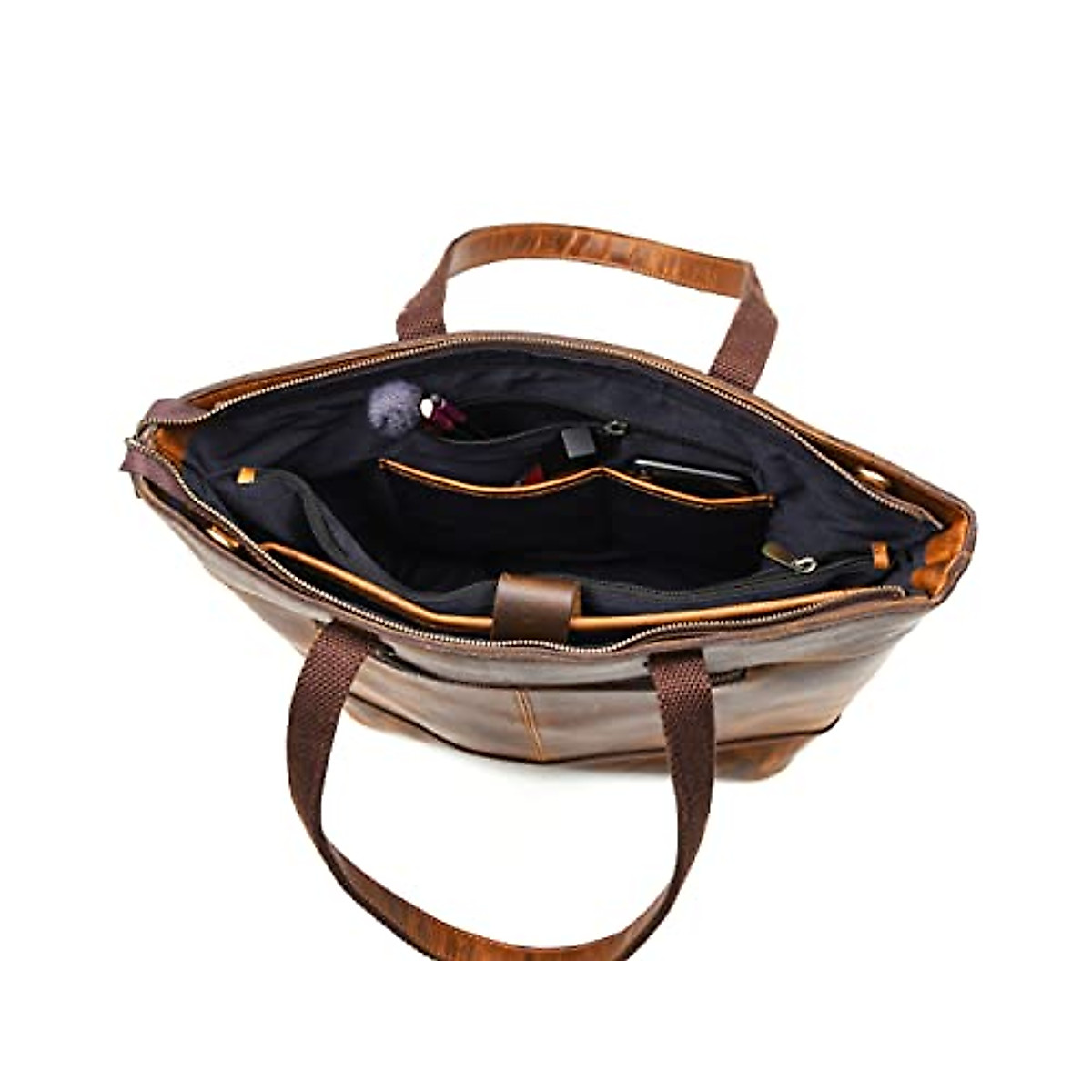 Aaron Leather Goods Genuine Leather Shoulder Bag Handbags Wallet Tote Bag 3pcs Purse Set (Umber)