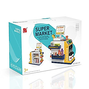 Cash Register Playset for Kids - 48PCS Pretend Play Money, Calculator, Scanner, Credit Card and Play Food for Boys and Girls Ages 3+ (668-125)