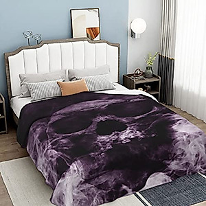 Purple Skull Soft Throw Blanket All Season Microplush Thick Warm Blankets Tufted Fuzzy Flannel Throws Blanket for Bed Sofa Couch 80"x60"