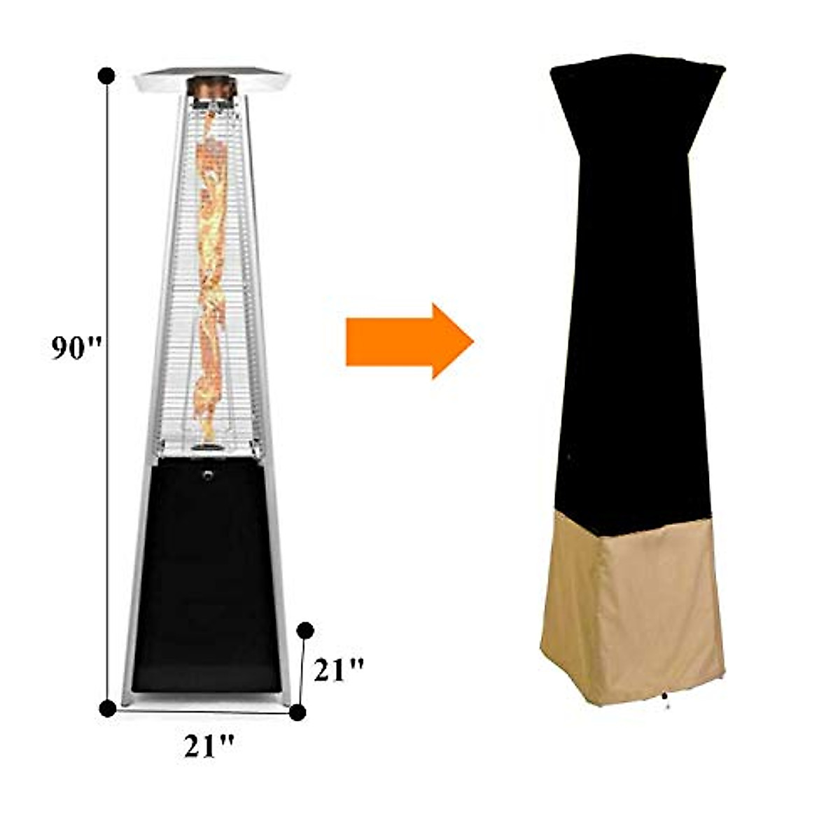600D Heavy Duty Waterproof Standup Patio Heater Cover, Heater Cover for Outdoor with Zipper, 21" x 21"x 90"