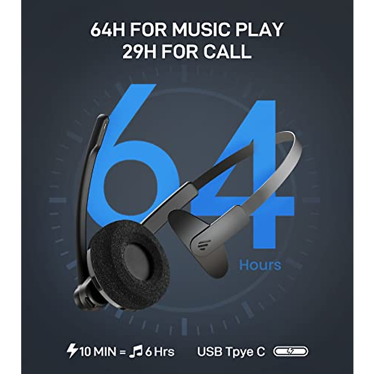 Edifier CC200 Bluetooth Headset with Noise Cancelling Microphone - Trucker Bluetooth Headset - HD Voice - 29hrs Talk Time - USB-C Cable - Multiple Calls Control - Ultralight Design - Black