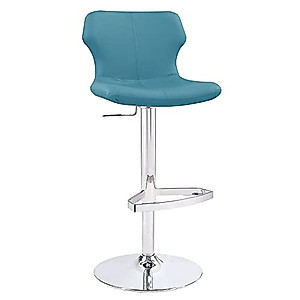Zuri Furniture Modern Adjustable Leatherette Ellery Bar Stool with Chrome Base- Teal