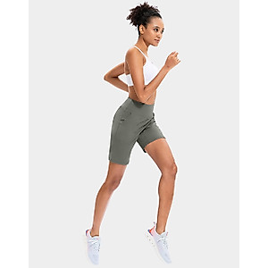 SANTINY Bermuda Shorts for Women with Zipper Pocket Womens High Waisted Long Shorts for Running Workout Athletic(Grey Sage_XL)