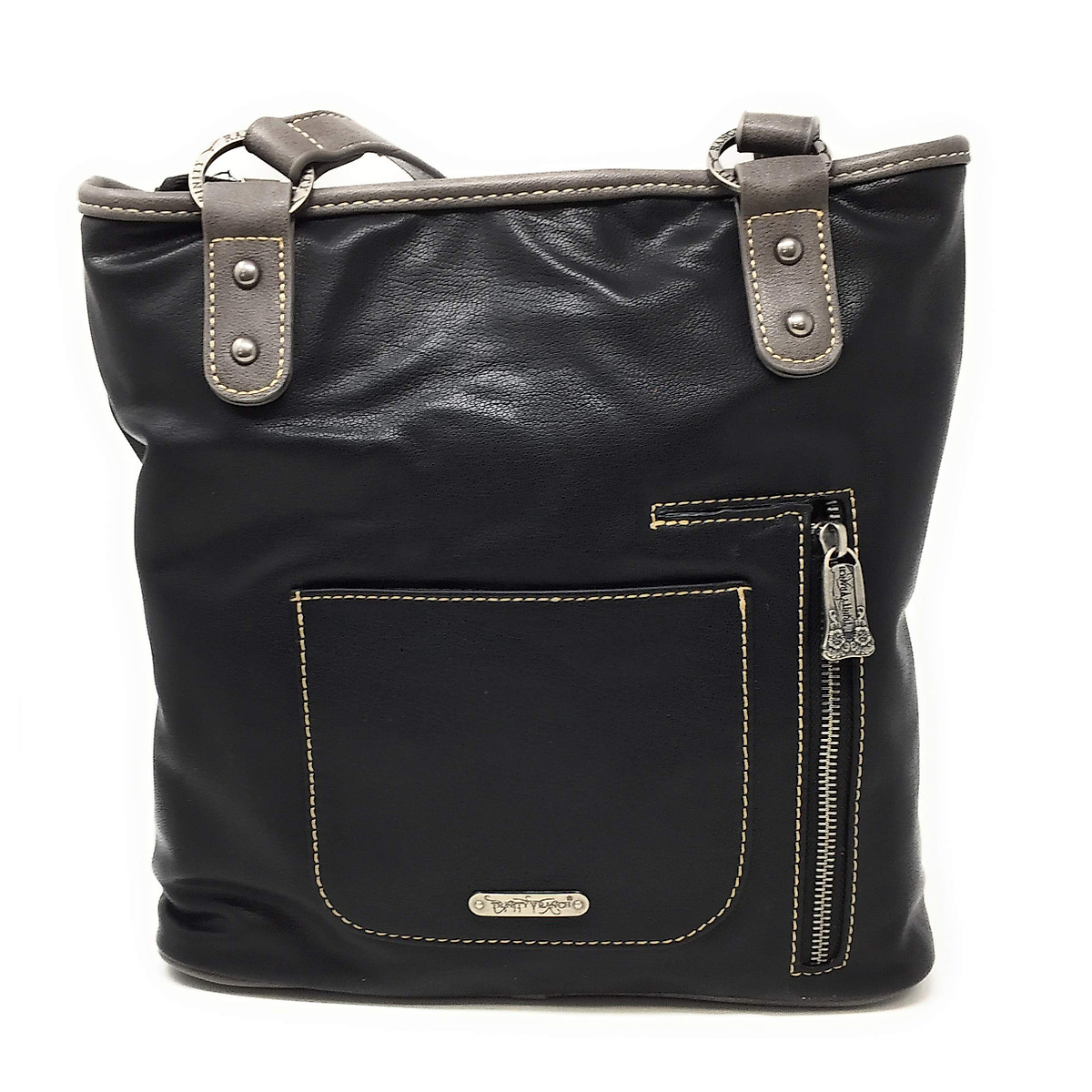 Concealed Carry Hobo Double Flat Strap Purse Southwest Cowhide & Matching Wallet (Black)