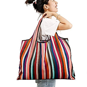 Reusable Grocery Bag Gophra 2 Packs Large Washable Foldable Eco Friendly Nylon Heavy Duty Fits in Pocket Shopping Tote Bag (New Rainbow)