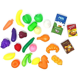 The New York Doll Collection Toy Shopping Cart for Kids and Toddler - Includes Food - Folds for Easy Storage - with Sturdy Metal Frame (Red)