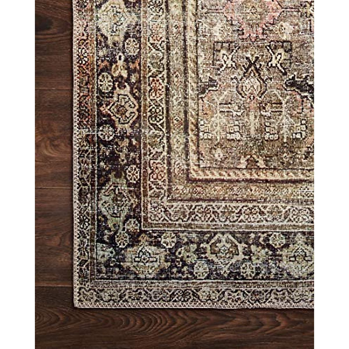 Loloi Layla Collection, LAY-03, Olive/Charcoal, 2'-6" x 12'-0", .13" Thick, Runner Rug, Soft, Durable, Vintage Inspired, Distressed, Low Pile, Non-Shedding, Easy Clean, Printed, Living Room Rug