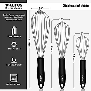 Stainless Steel Wire Whisk Set - 3 Packs Balloon Whisk, Thick Wire Wisk ＆ Strong Handles, Egg Frother for Cooking, Blending, Whisking, Beating and Stirring (8.5"+10"+11")