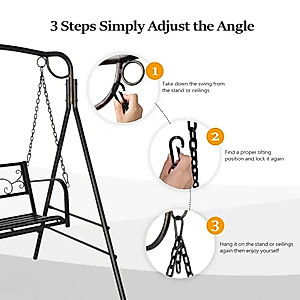 VINGLI Upgraded Metal Patio Porch Swing, 660 LBS Weight Capacity Steel Porch Swing Chair for Outdoors, Heavy Duty Garden Swing Bench for Gardens & Yards (Pattern 1)