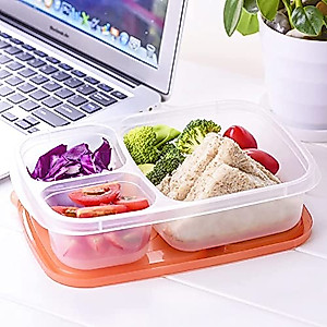 Vonhen 7 Pack Bento Lunch Boxes Reusable 3 Compartment Meal Prep Containers - Leakproof Lunch Container with Lids for Work, and Travel
