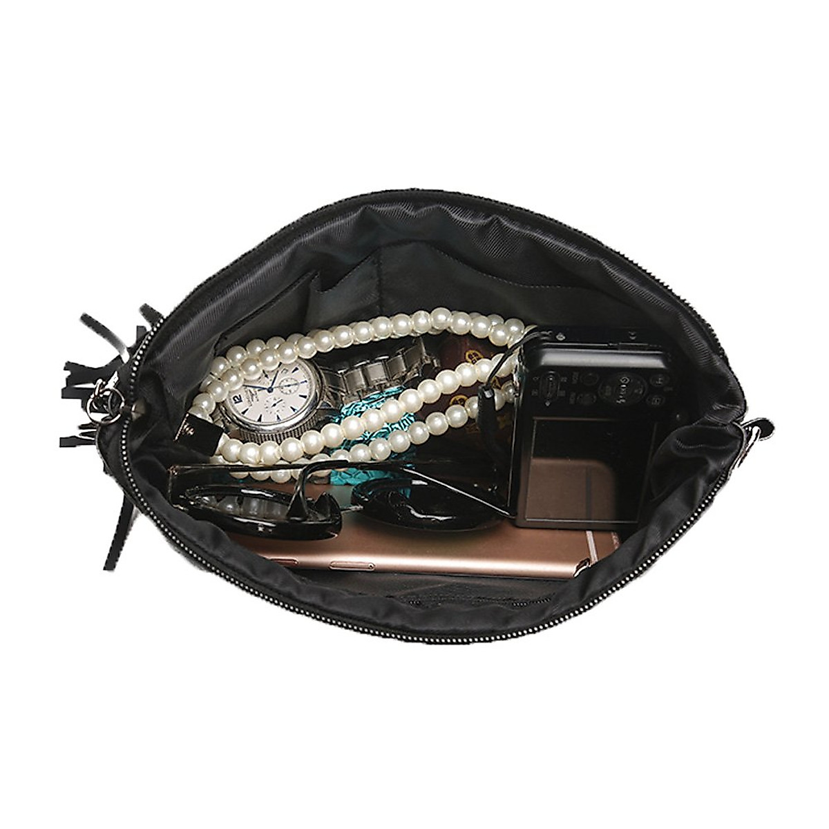 KARRESLY Women's Rivets Studded Shoulder Bag Black Tassel Clutch Bag Cross Body Bags(Black-3)