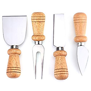 Bekith 8 Pieces Set Travel Cheese Knives with Wood Handle, Stainless Steel Cheese Slicer Cheese Cutter, 2 Cheese Knife, 2 Cheese Shaver, 2 Cheese Fork and 2 Cheese Spreader