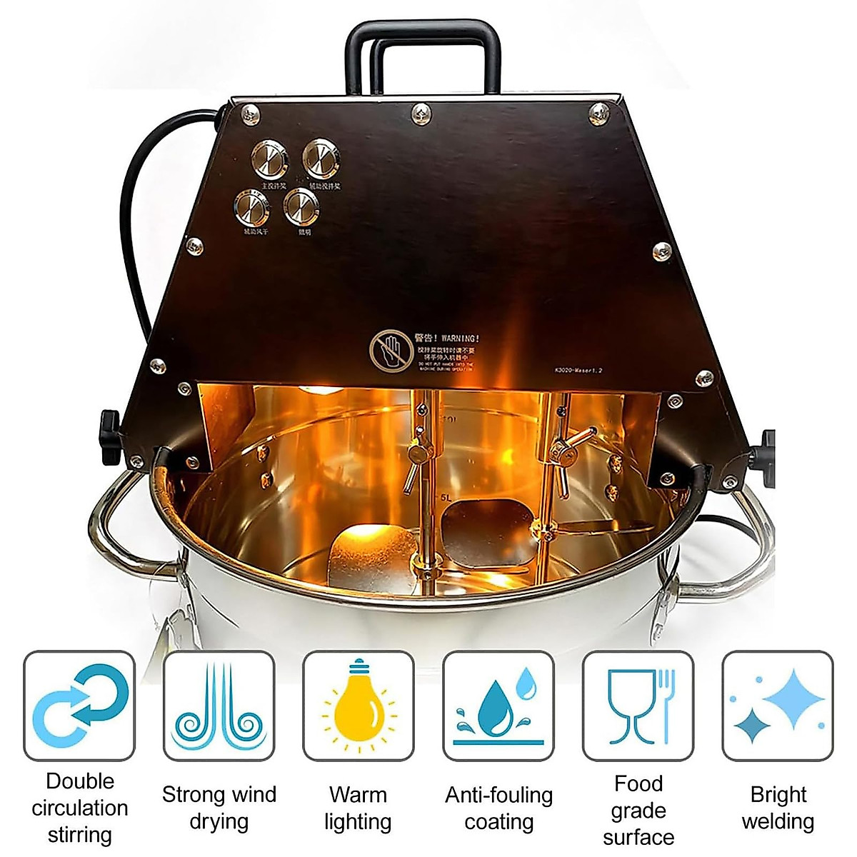 ZYLDDS Commercial Electric Food Stirrer Pot,Stainless Steel Automatic Mixer Machine with Double Stirring Paddle &Auxiliary Fan&Light,for Making Jam/Sauce/Filling,110V