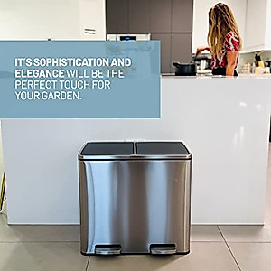 AWENN - Dual Kitchen Garbage Trash Can with Lid and Pedal - Touchless Round Shape Waste Bin - Stainless Steel Dustbin for Kitchen, Bathroom, Office and Outdoors – Black (12.7 Gallon – 48 Liters)