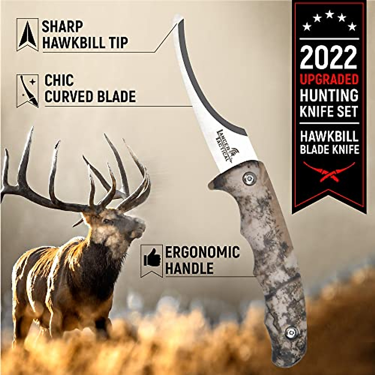 LANCERGEAR Field Dressing Kit Hunting Knife Set, Portable Hunting Accessories for Men, Hunting Stuff, Hunters, for Hunting, Survival, Fishing, Camping